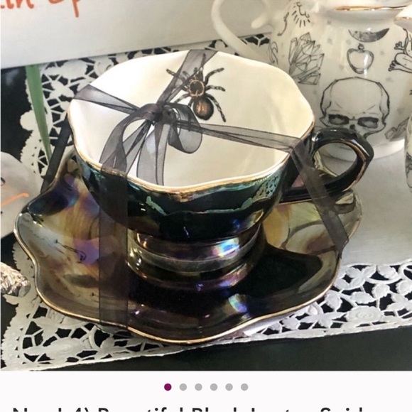 Holiday | New Beautiful Black Lustre Spider Halloween Teacup Saucer ...